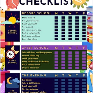 Kids School Day Checklist, ADHD Daily School Checklist, Printable Daily ...