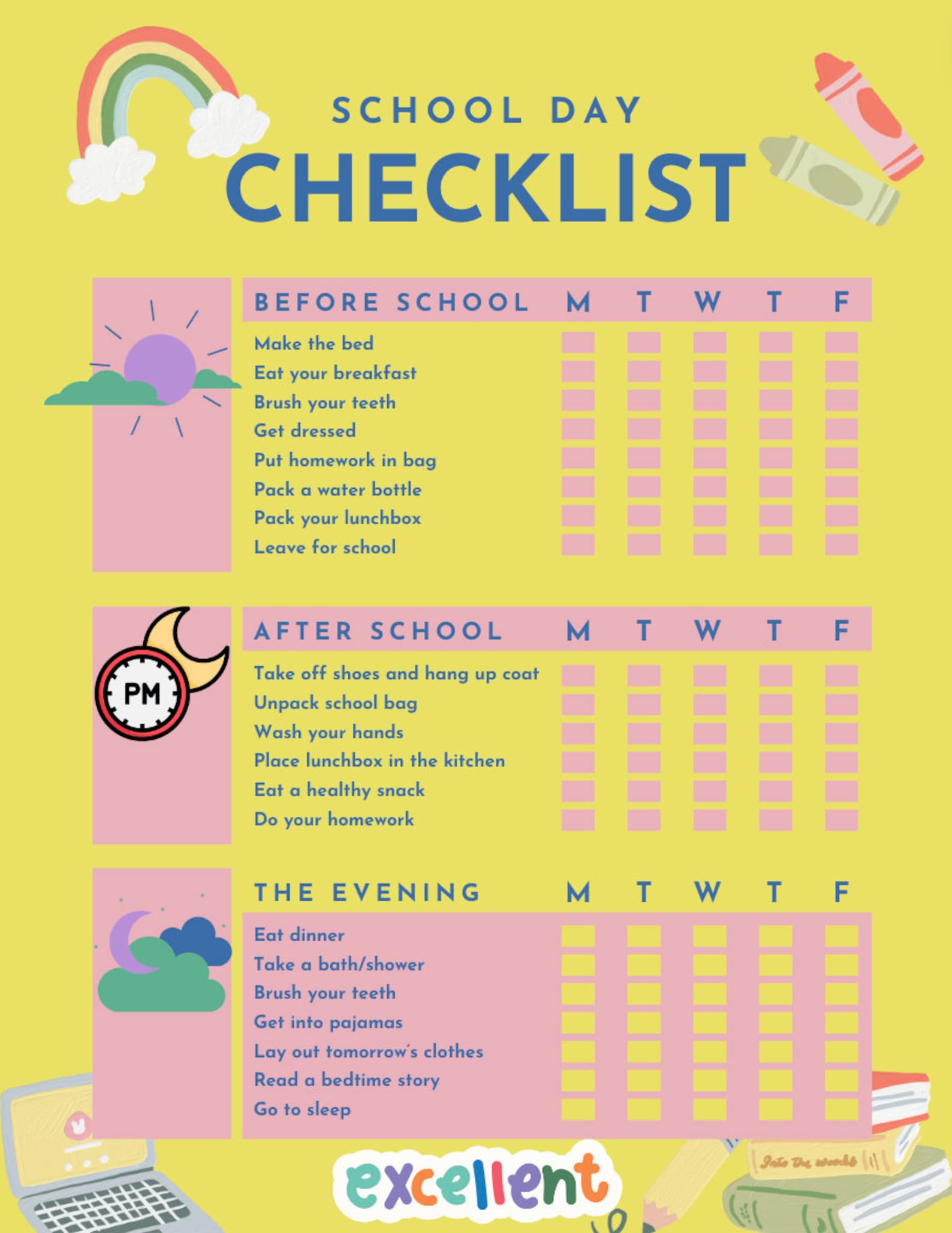 Kids School Day Checklist, ADHD Daily School Checklist, Printable Daily ...