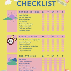 Kids School Day Checklist, ADHD Daily School Checklist, Printable Daily ...