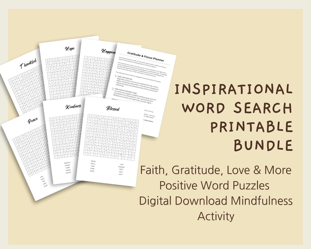 Inspirational Word Search Printable Bundle | Faith, Gratitude, Love ...