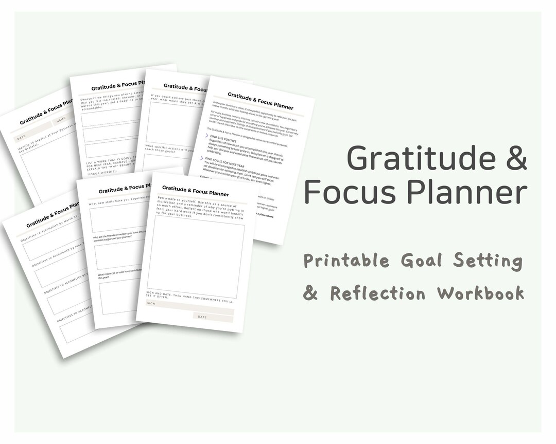 Gratitude and Focus Planner - Printable Goal Setting & Reflection ...