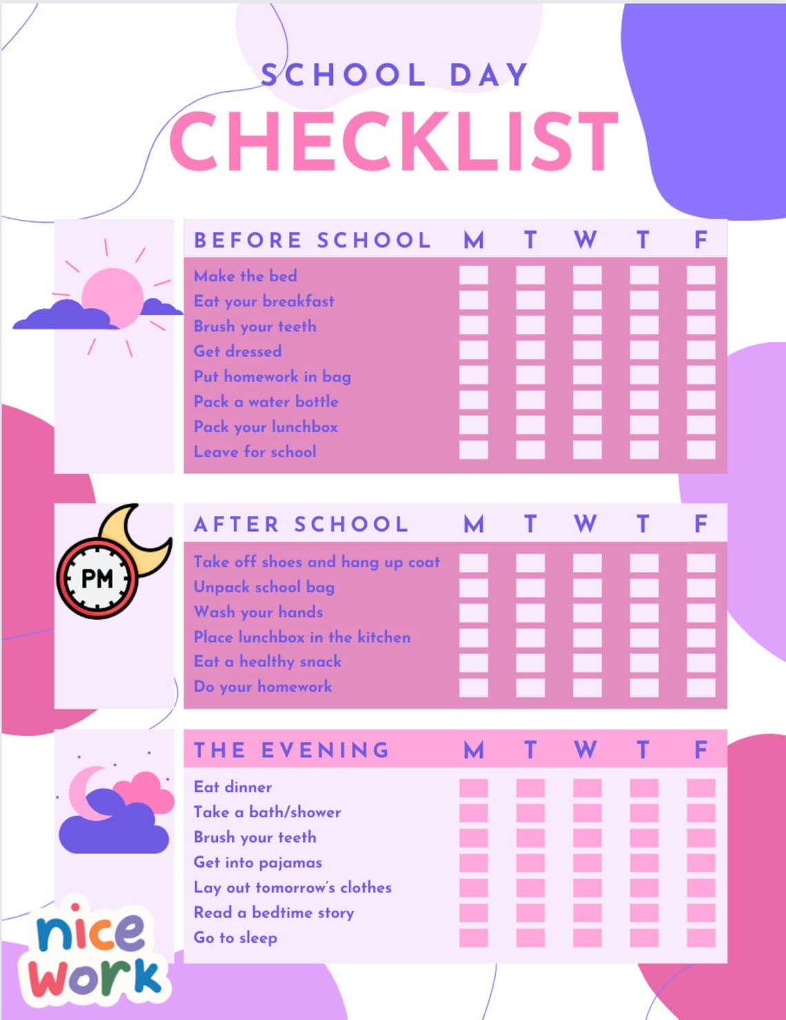 Kids School Day Checklist, ADHD Daily School Checklist, Printable Daily ...