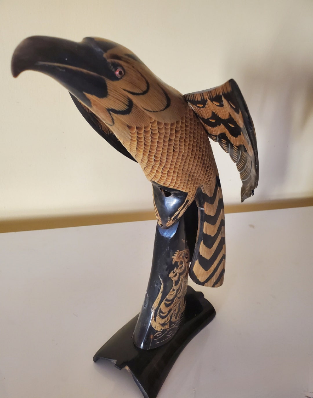 Hand Carved Buffalo Horn Eagle Bird Vintage 1980s - Etsy