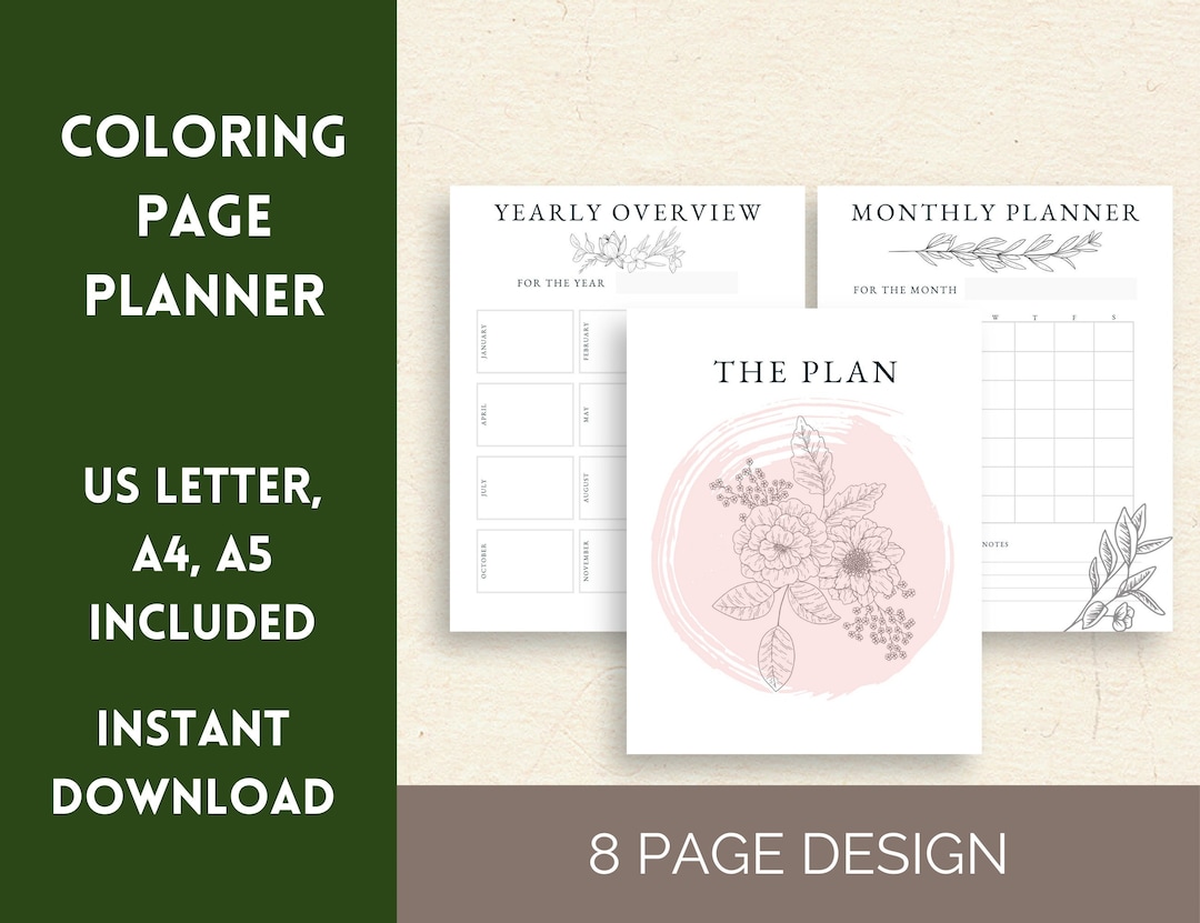 Coloring Page Printable Planner Digital Download - Etsy