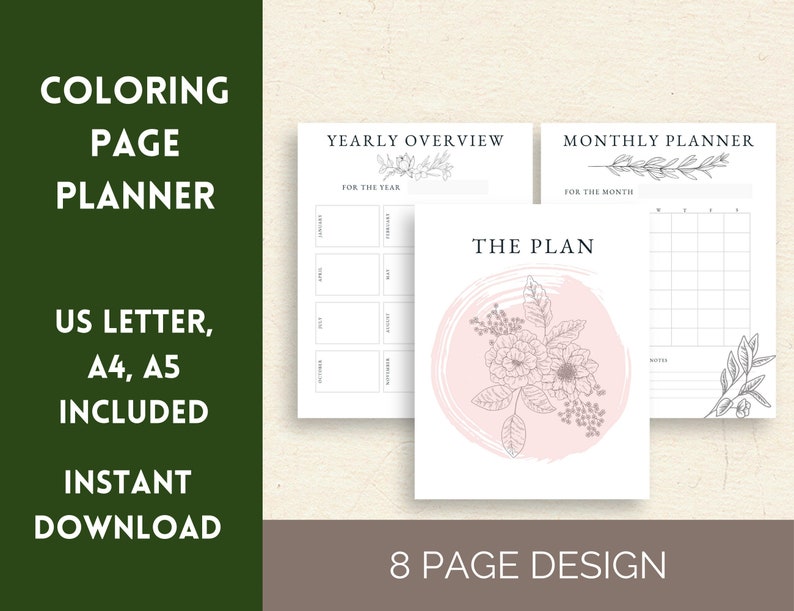 Coloring Page Printable Planner Digital Download - Etsy