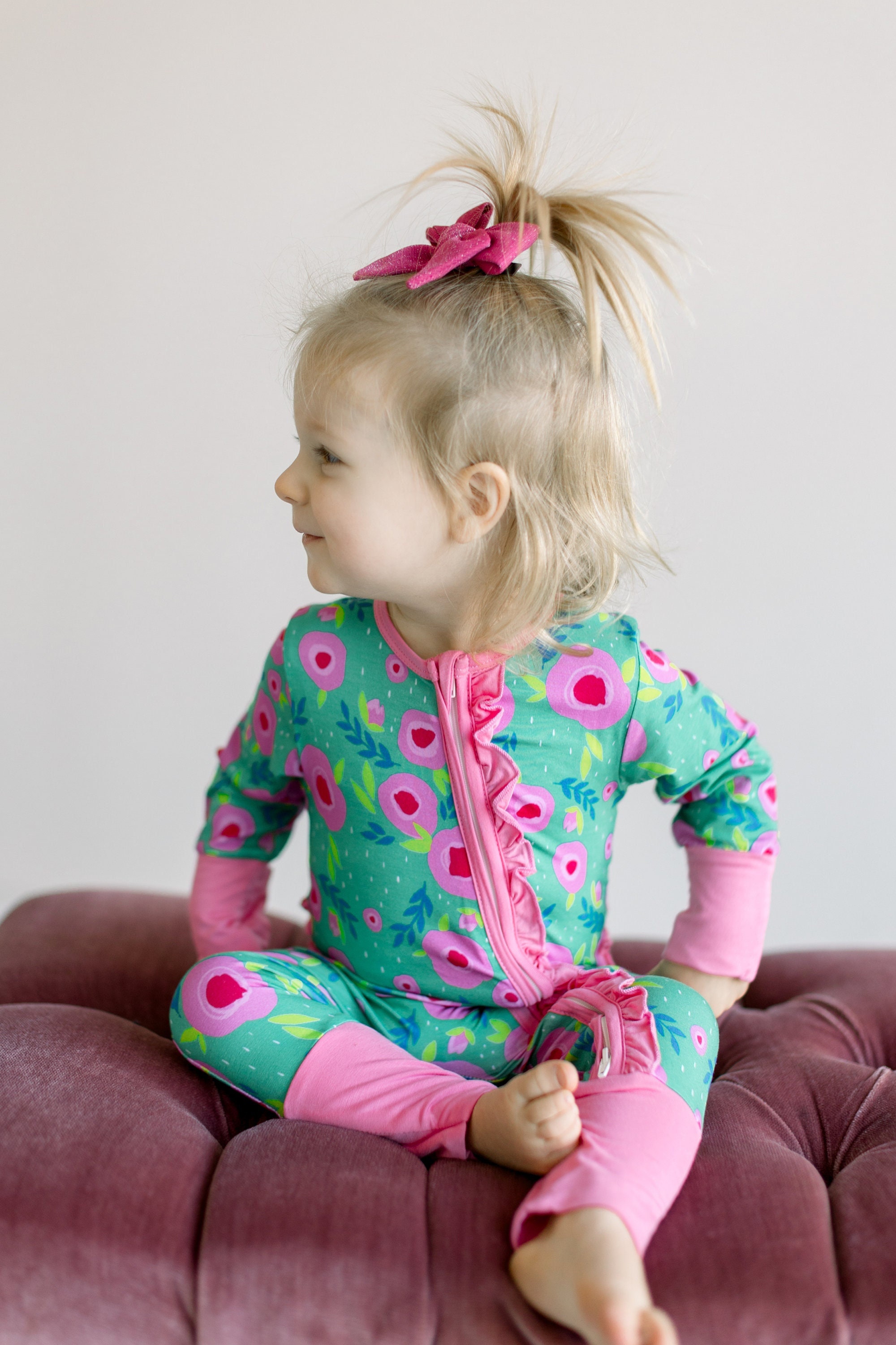 Bamboo Pajamas Floral Hot Pink and Green Girl Pj's Matching Set by the ...