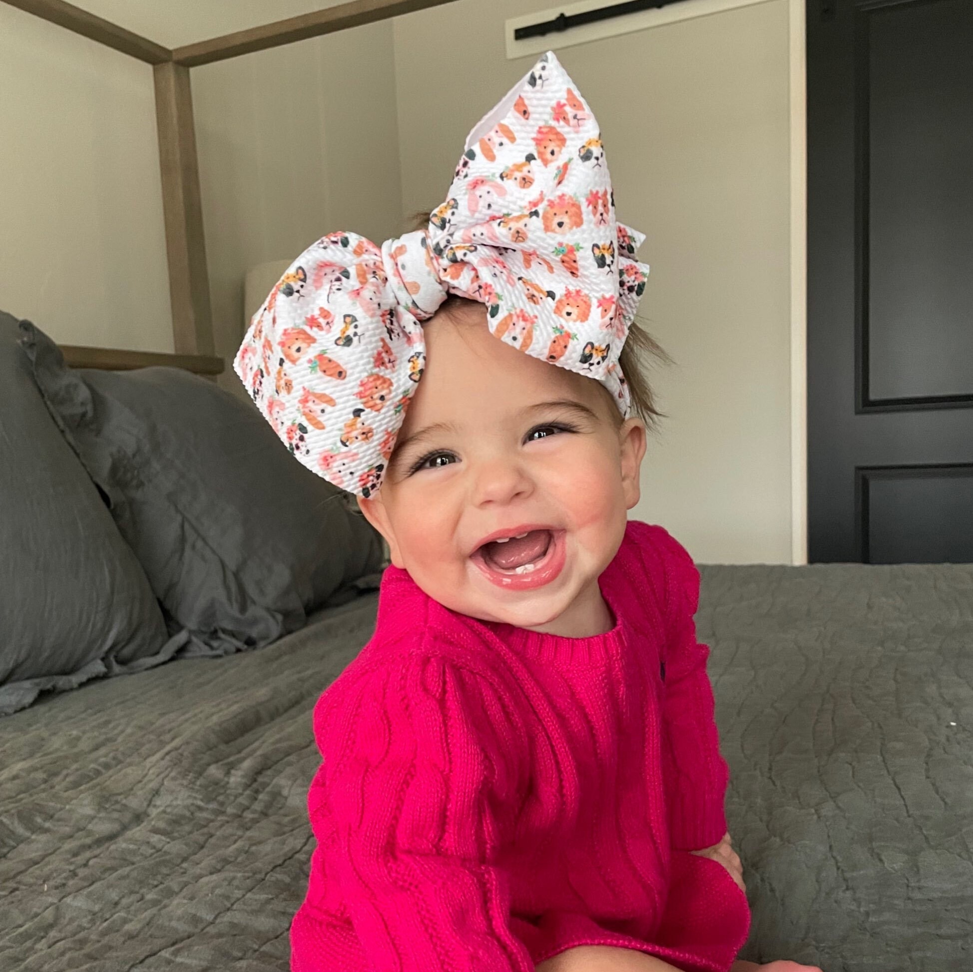 Bow With Dogs, Puppy Bow by the Honey Bows Baby Girl Head Wrap Big Bow ...