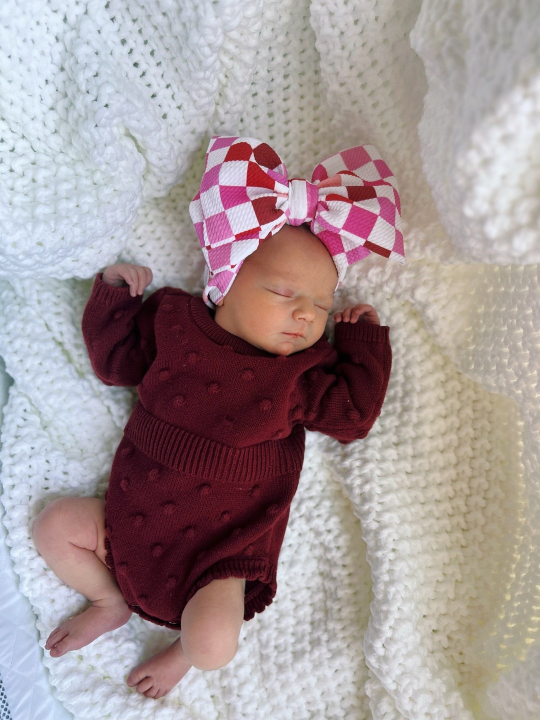 Valentines Day Bow Checkered Pink Bow Bythe Honey Bows Baby Girl Head ...