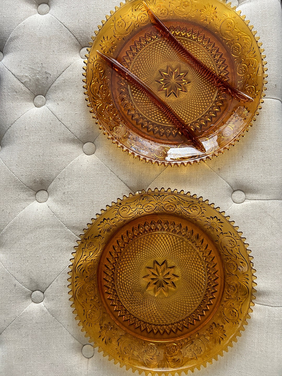 Vintage Amber-colored Pressed Glass Sandwich Style Plates Indiana - Etsy
