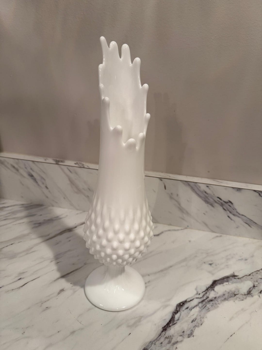 Vintage Fenton White Hobnail 12 Finger 13 Inch Stretch Swung Milk Glass ...