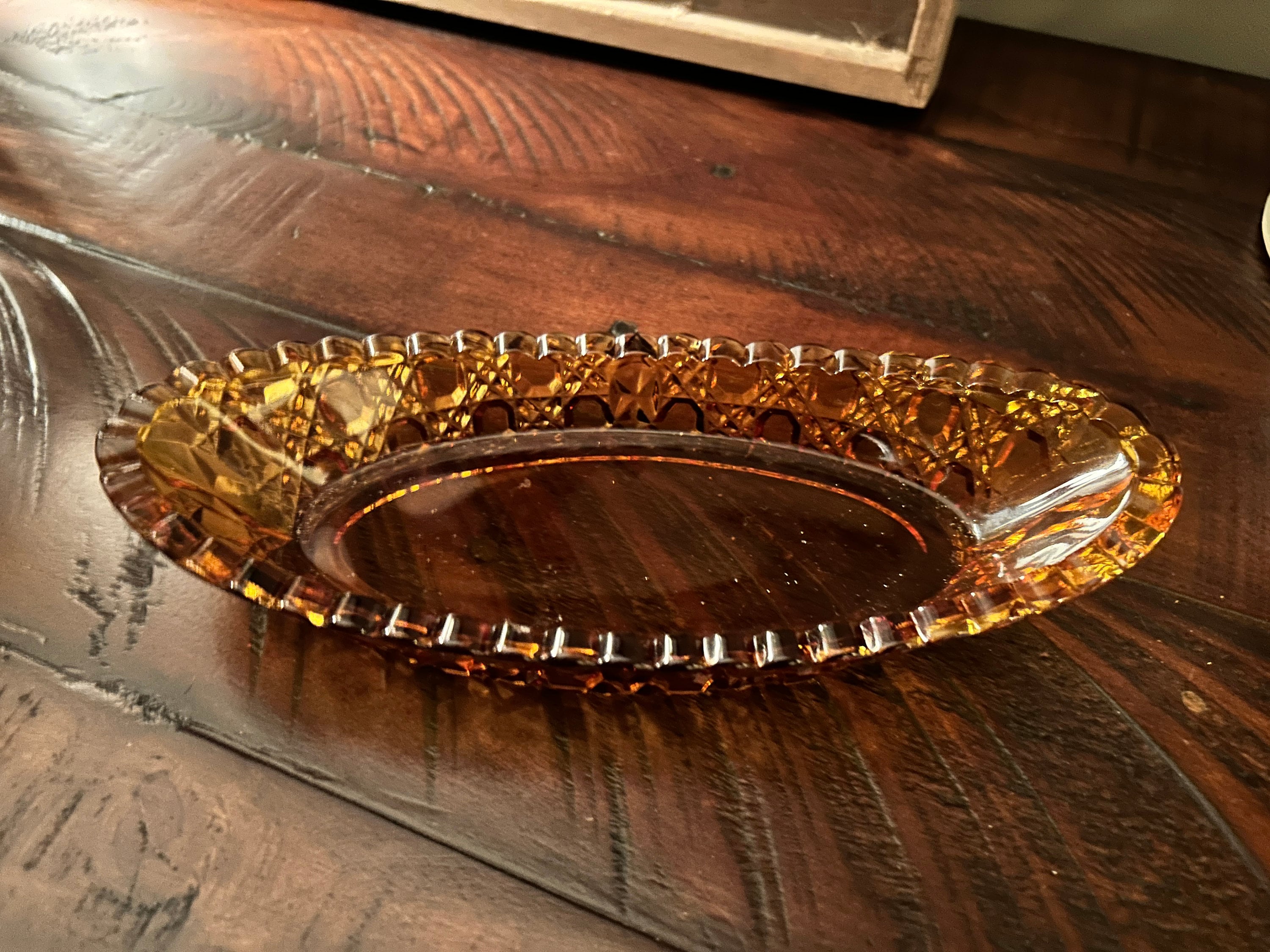 Vintage SAWTOOTH Scalloped Cut Glass Tray 9.25 Amber/gold - Etsy
