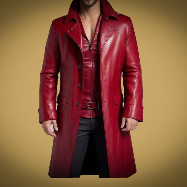 Mens Red Leather Trench Coat - Etsy