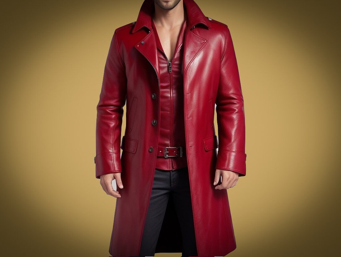 Red Leather Trench Coat Men
