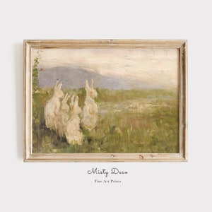 Spring Bunnies in a Meadow Vintage Painting, Rabbits in a Field Vintage ...