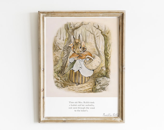 Vintage Beatrix Potter Rabbit Illustration for Nursery, Mrs Rabbit ...