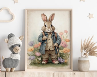 Peter Rabbit, Vintage Bunny Nursery Wall Art, Nursery Wall Art, Rabbit ...