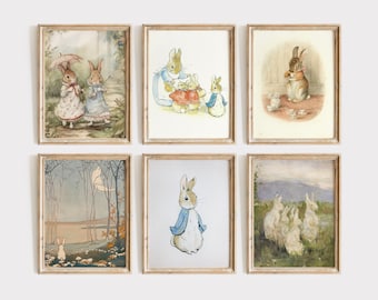 Printable Vintage Bunnies Collection, Beatrix Potter Rabbit Wall Art ...