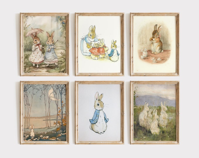 Printable Vintage Bunnies Collection, Beatrix Potter Rabbit Wall Art ...