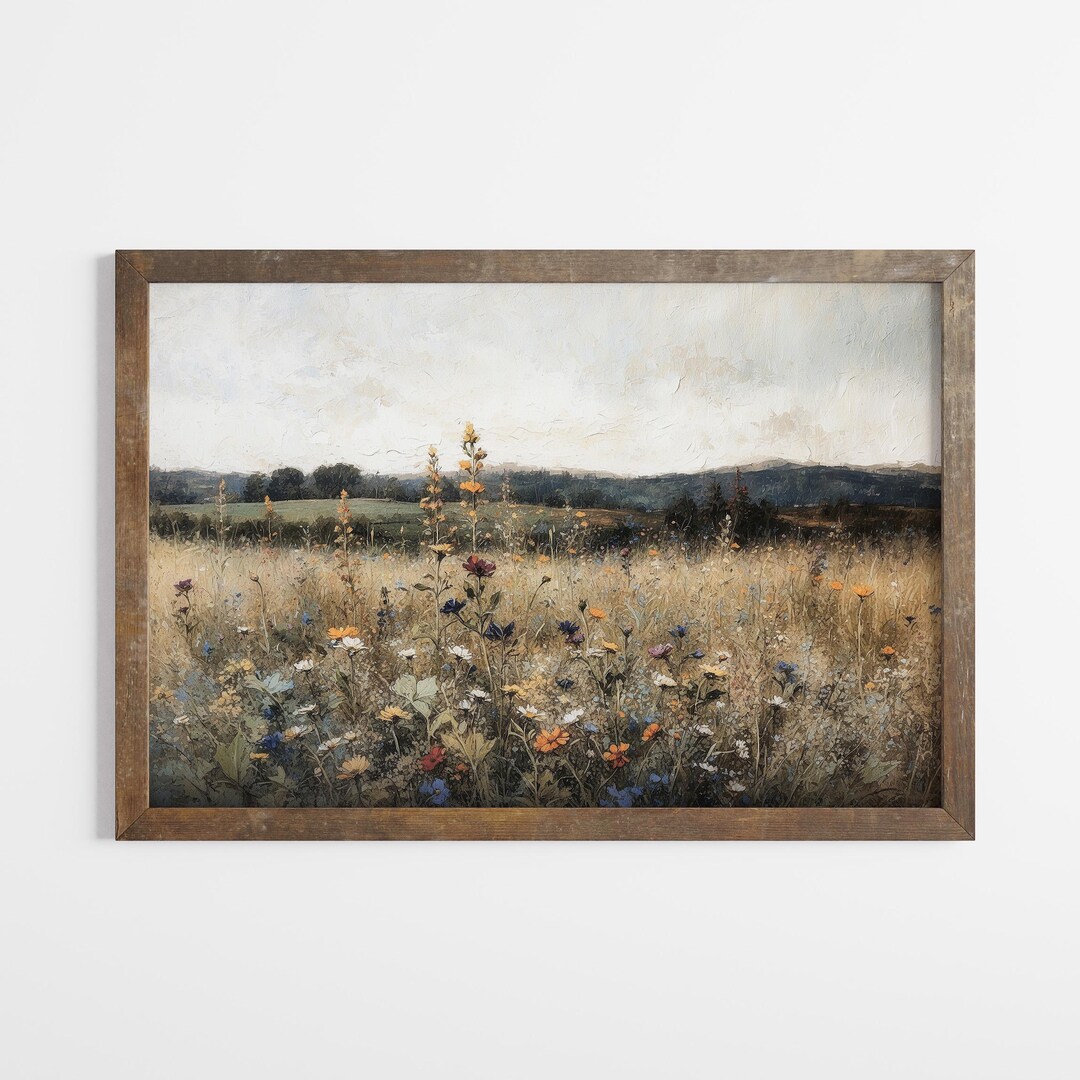 Printable Wildflower Field Print, Floral Meadow Oil Painting, Neutral ...