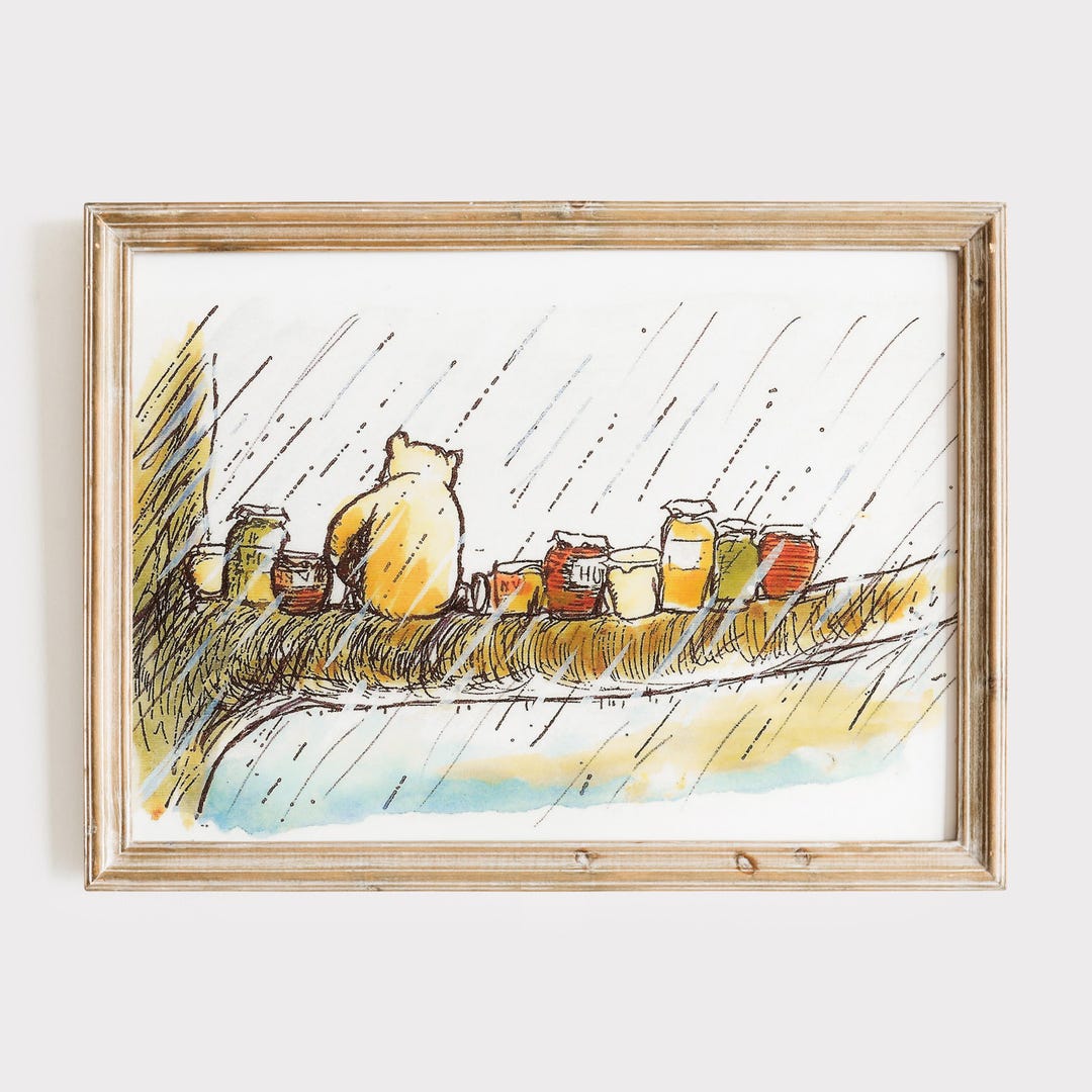 Retro Winnie the Pooh Illustration for Nursery, Pooh Fine Art Print ...