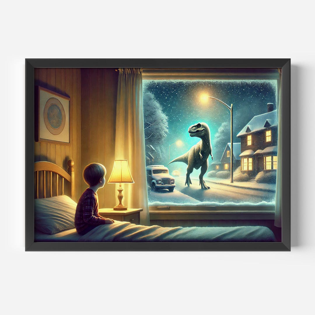 The T-rex Nightmare Poster, T-rex Outside Boys Bedroom Painting, 1980's ...