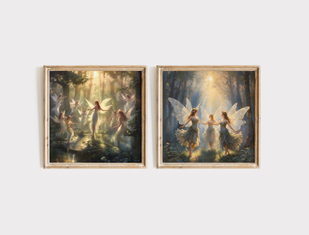 Forest Fairies Painting, Fairy Tale Wall Art, Fairycore Print ...
