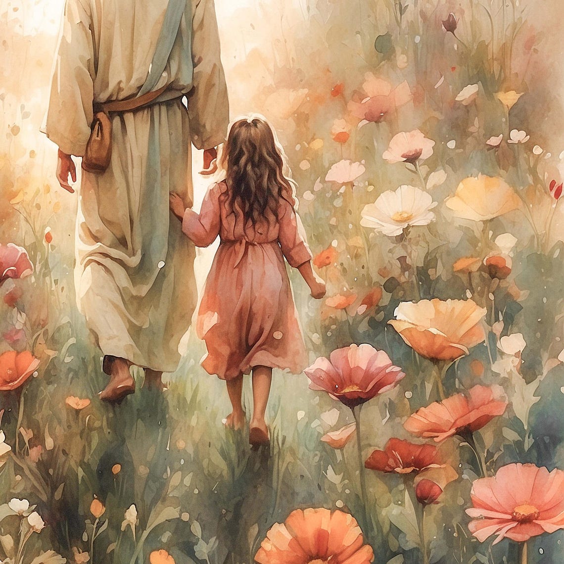 Jesus Walking the Path With a Little Girl, Come Follow Me Jesus ...