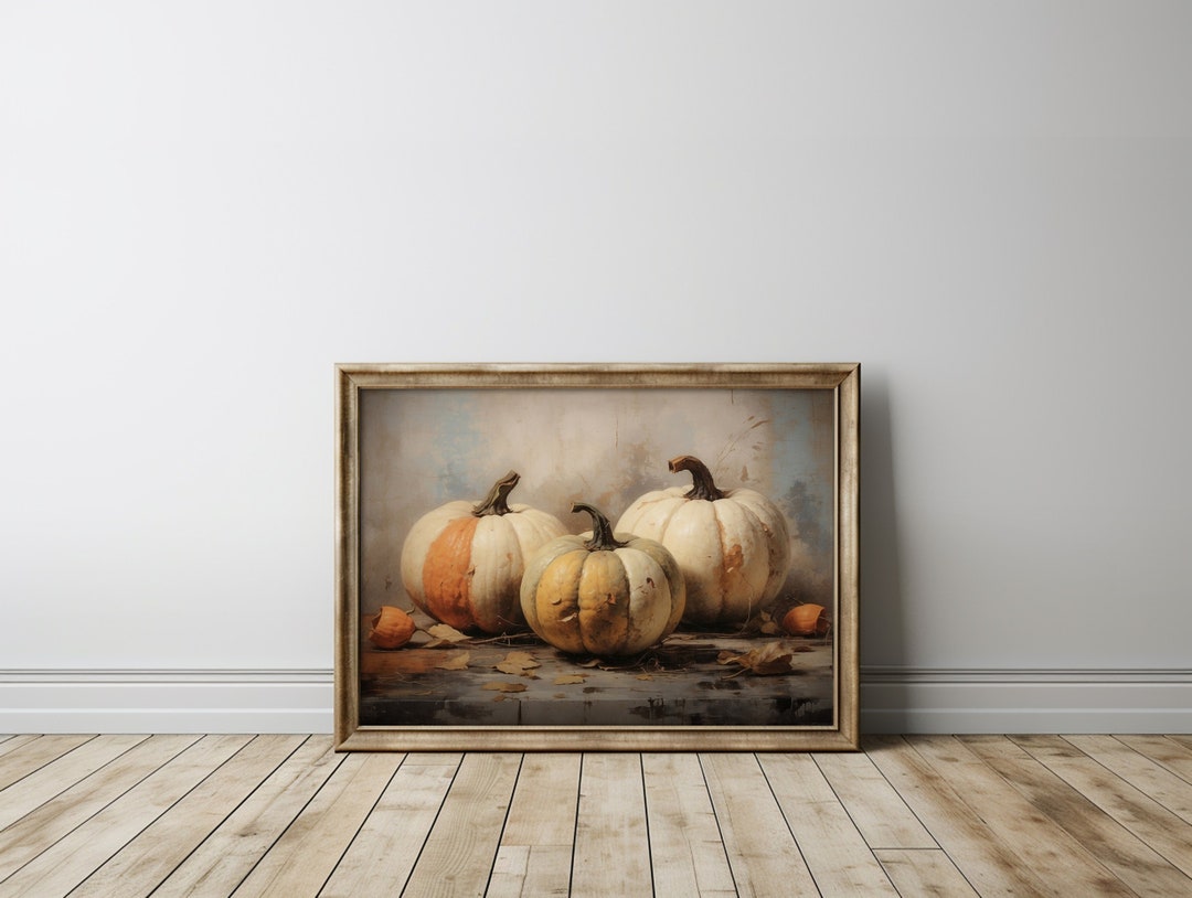 Rustic Halloween Wall Decor, Printable Pumpkin Still Life Painting ...