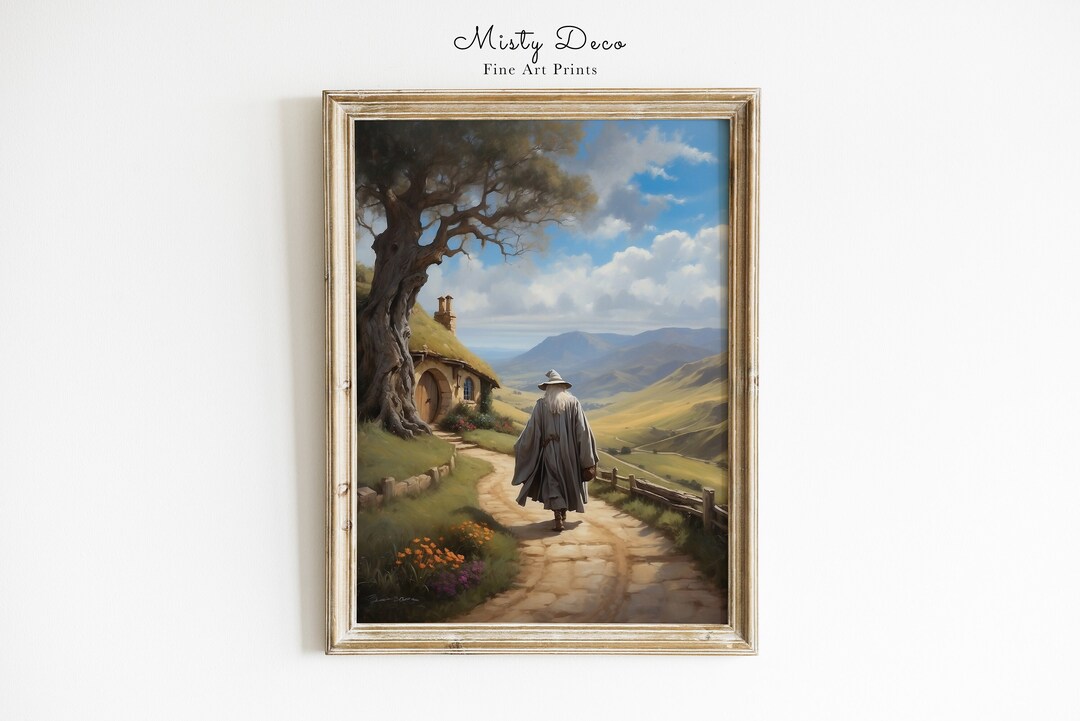 Gandalf Outside Bilbo Baggins Home in the Shire Oil Painting, Bag End ...