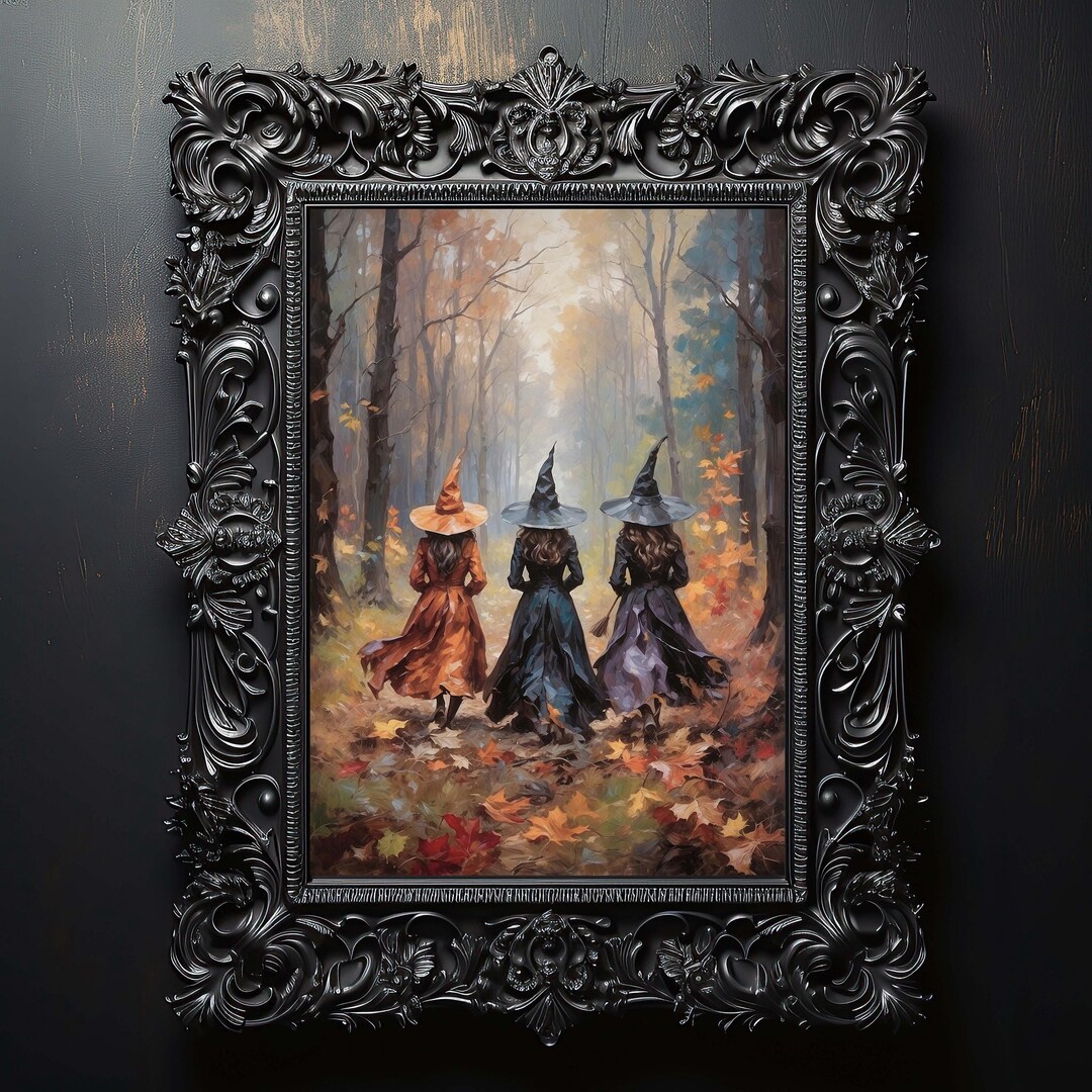 Three Halloween Witches in Autumn Forest Fine Art Print. - Etsy