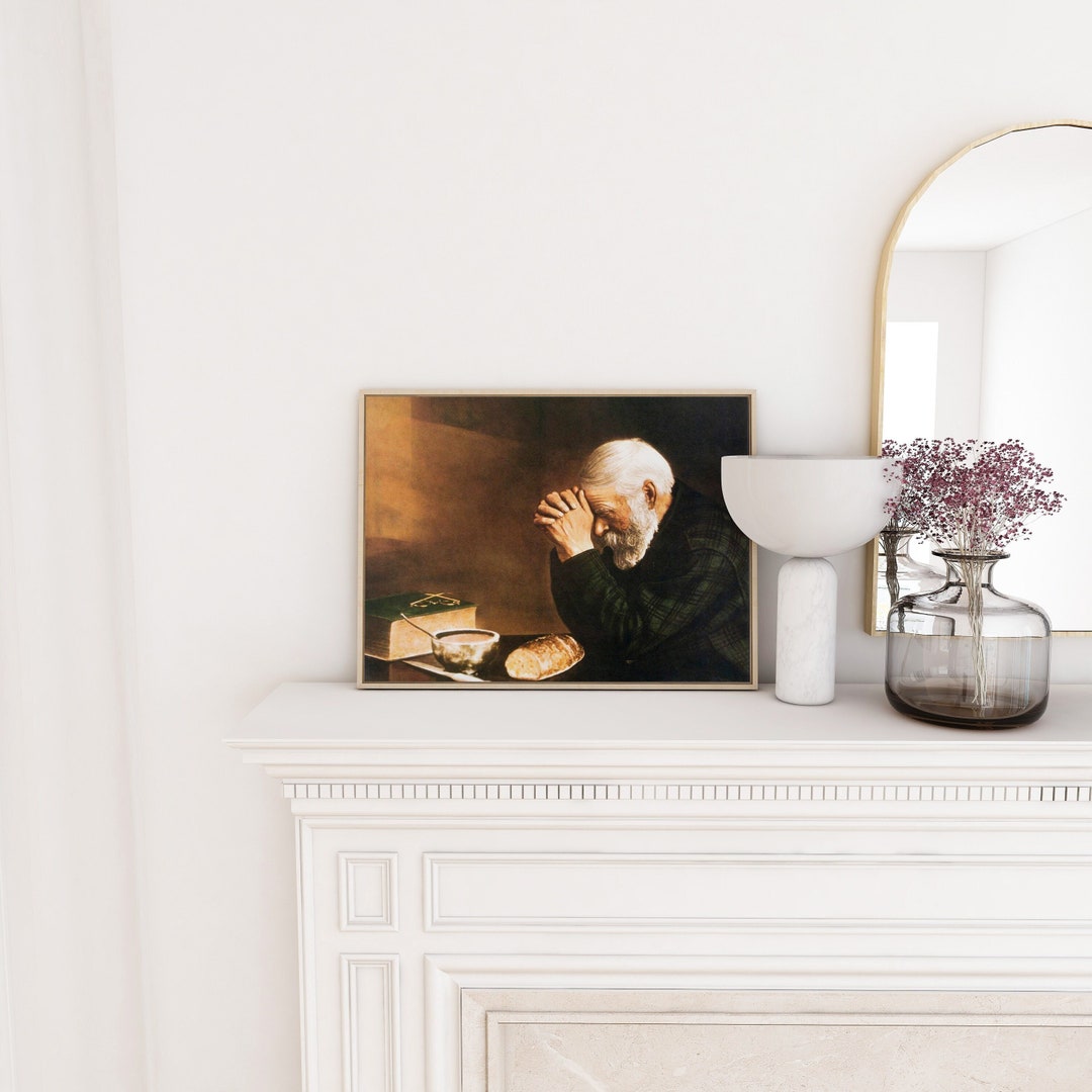 Man Praying Over Bread Print Wall Art, Old Man Praying, Grace by Eric ...