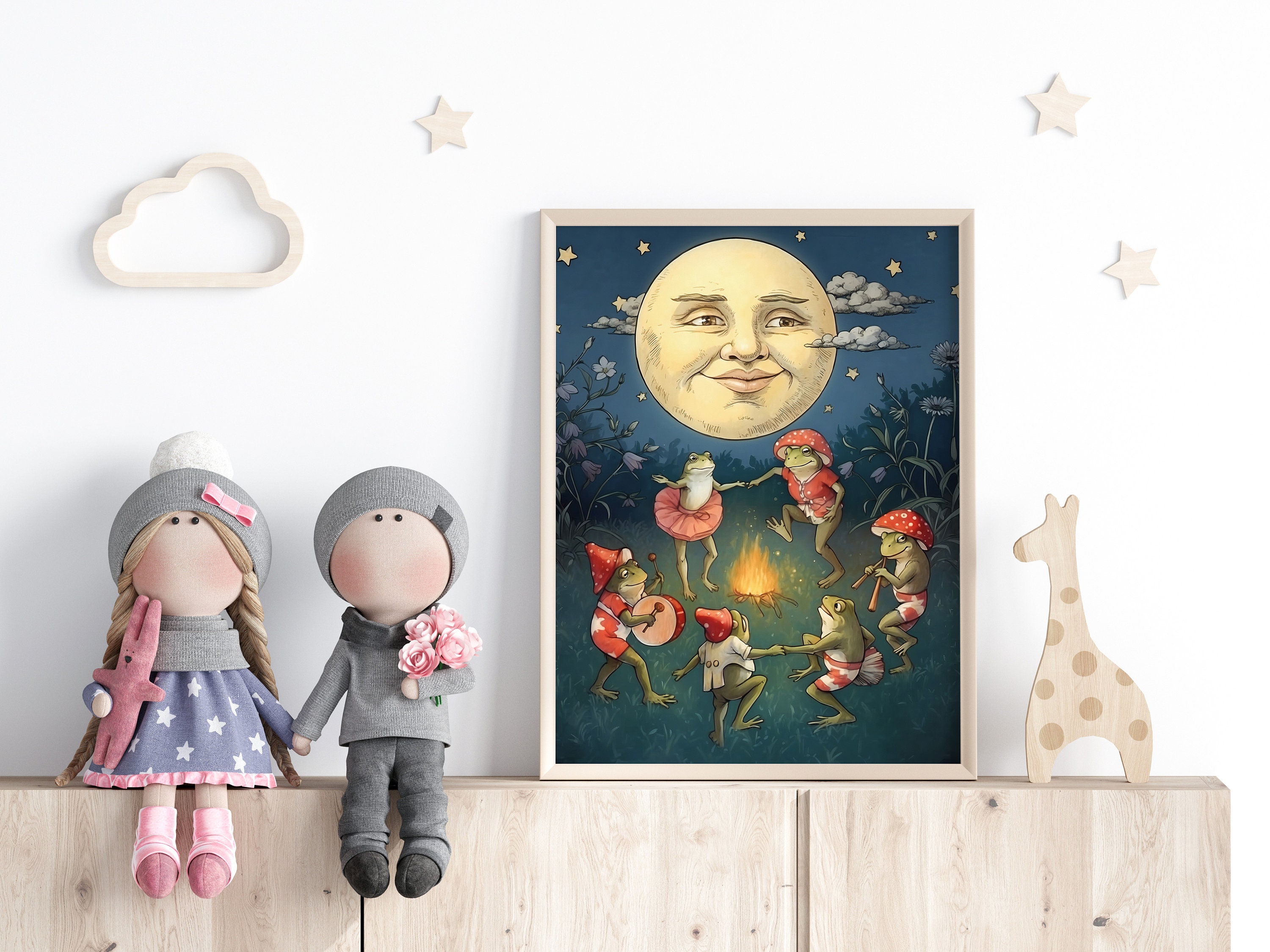 Printable Dancing Frogs Under Full Moon Vintage Illustration for ...