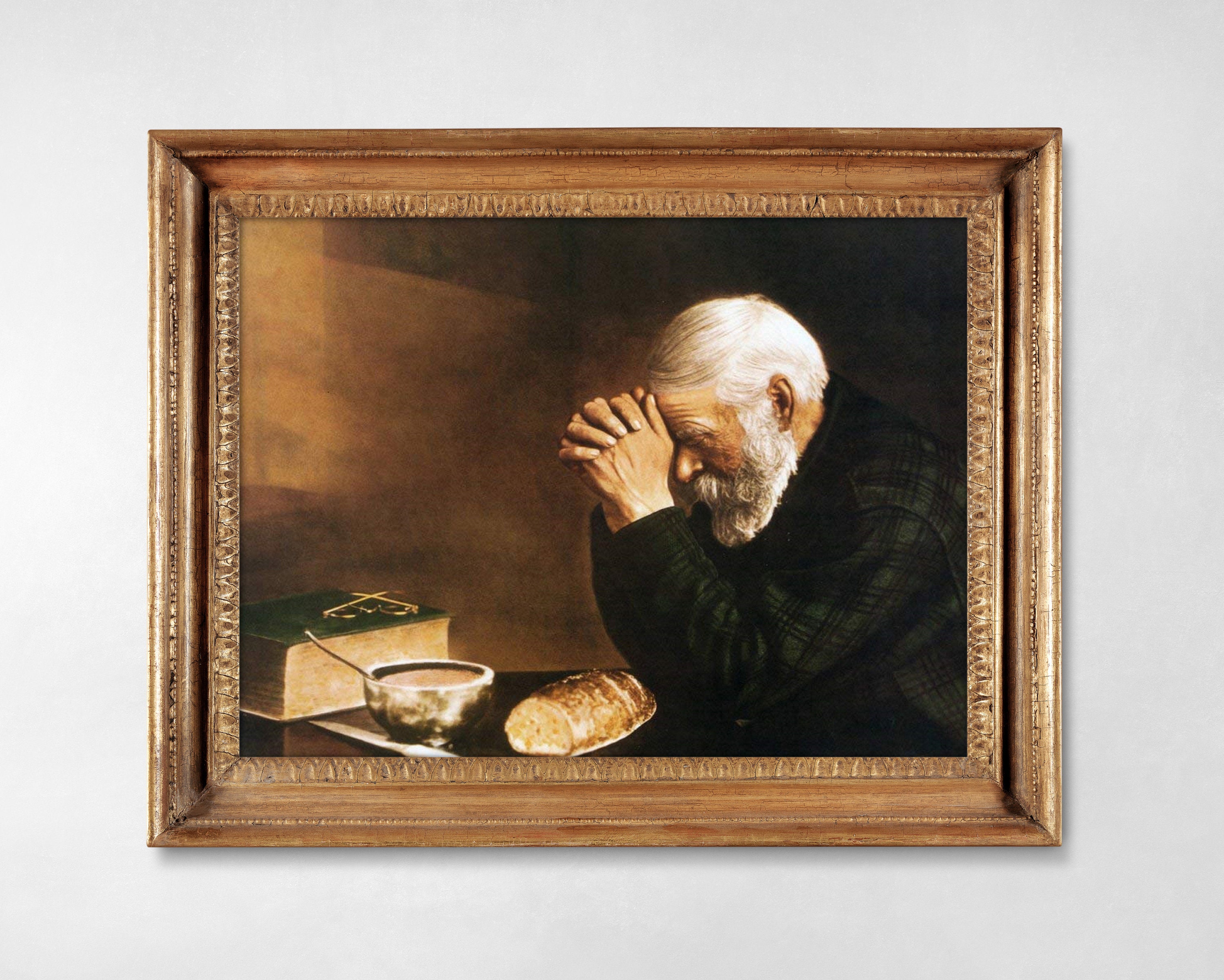 Man Praying Over Bread Wall Art by Eric Enstrom Grace Old Man - Etsy
