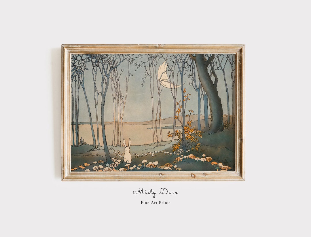 Cute Vintage Rabbit Illustration for Nursery and Kids Room, Enchanting ...