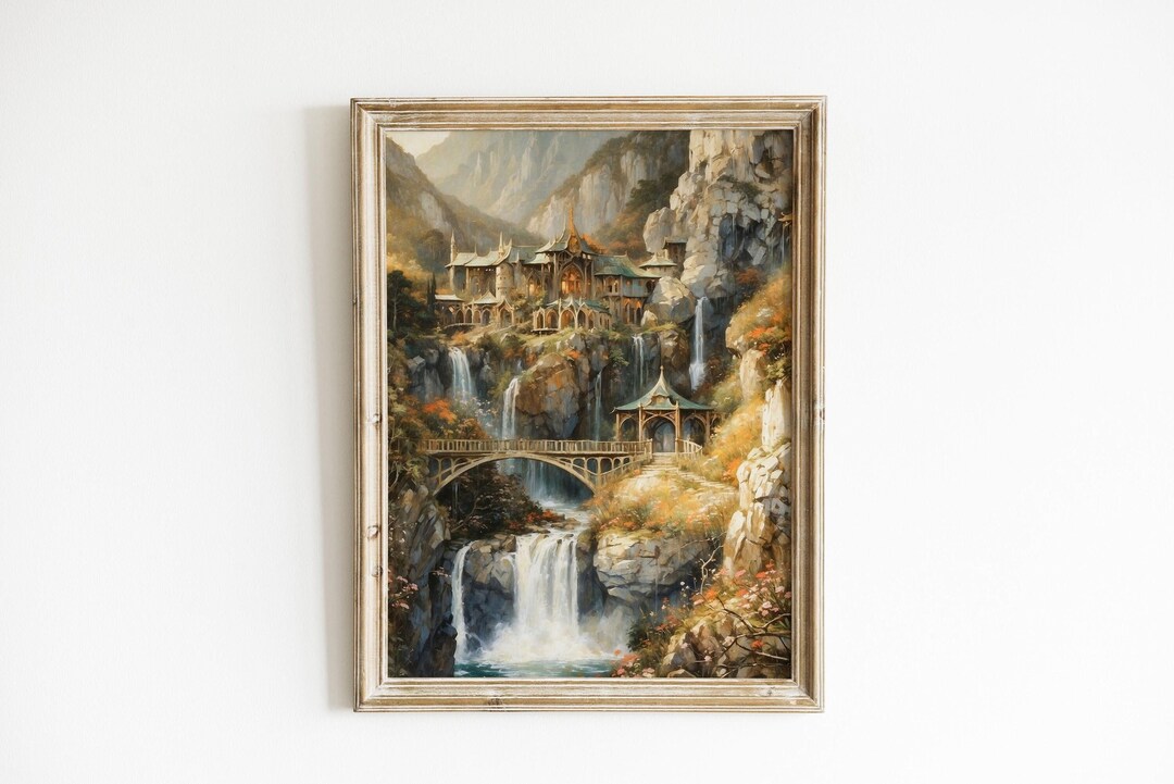 Unique Elvish River Landscape Oil Painting, Power Ring Fine Art Print ...
