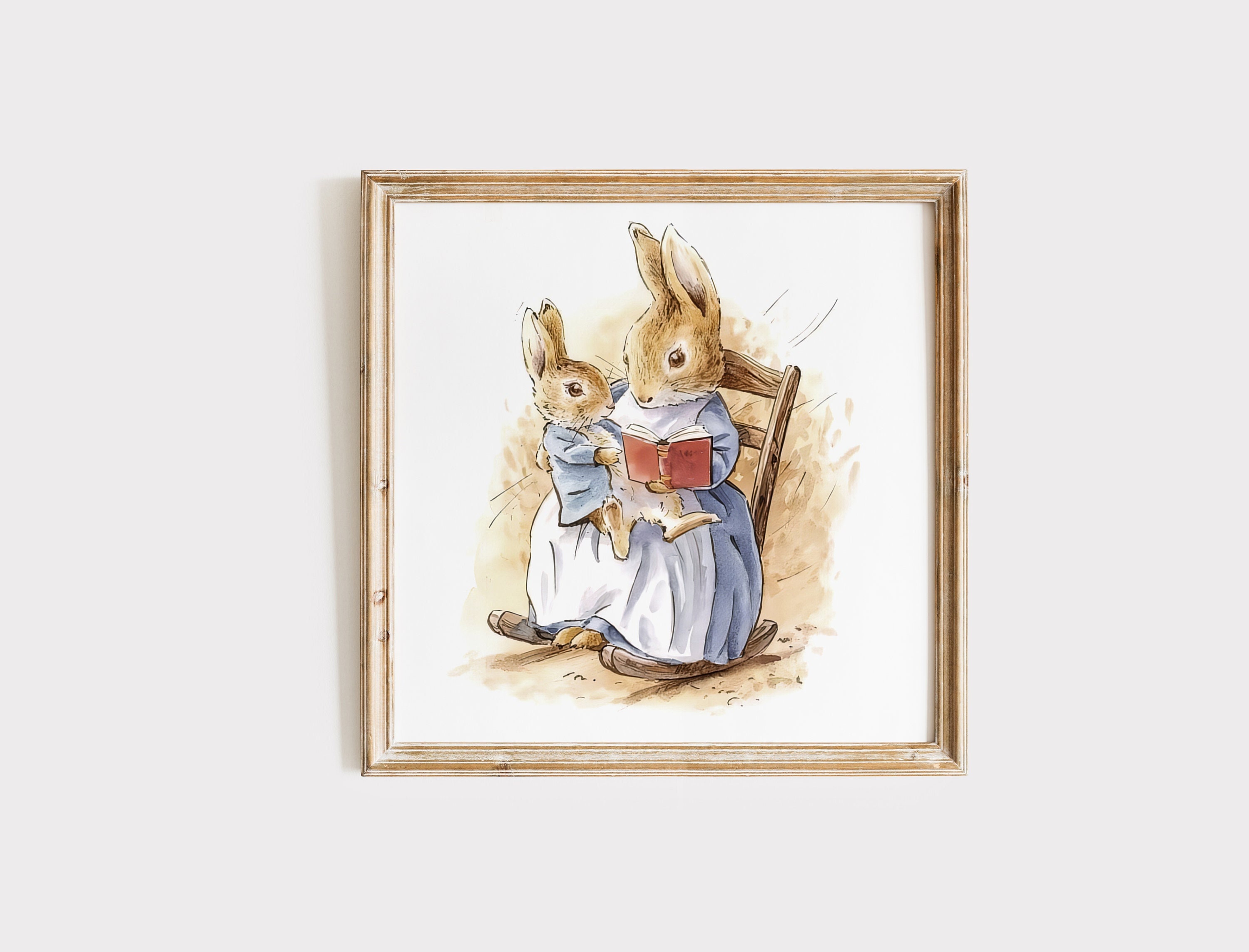 Printable Vintage Beatrix Potter Bunny Wall Art, Rabbit Mom Reading for ...