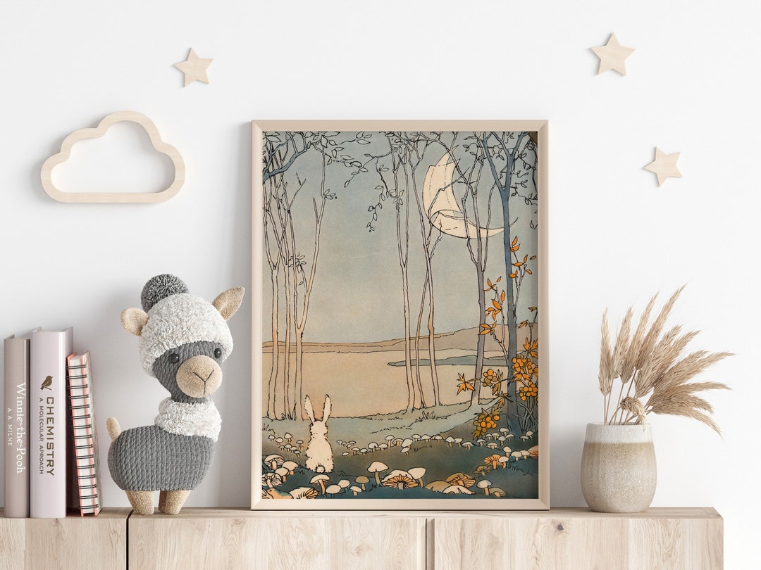 Cute Vintage Rabbit Illustration for Nursery and Kids Room, Enchanting ...