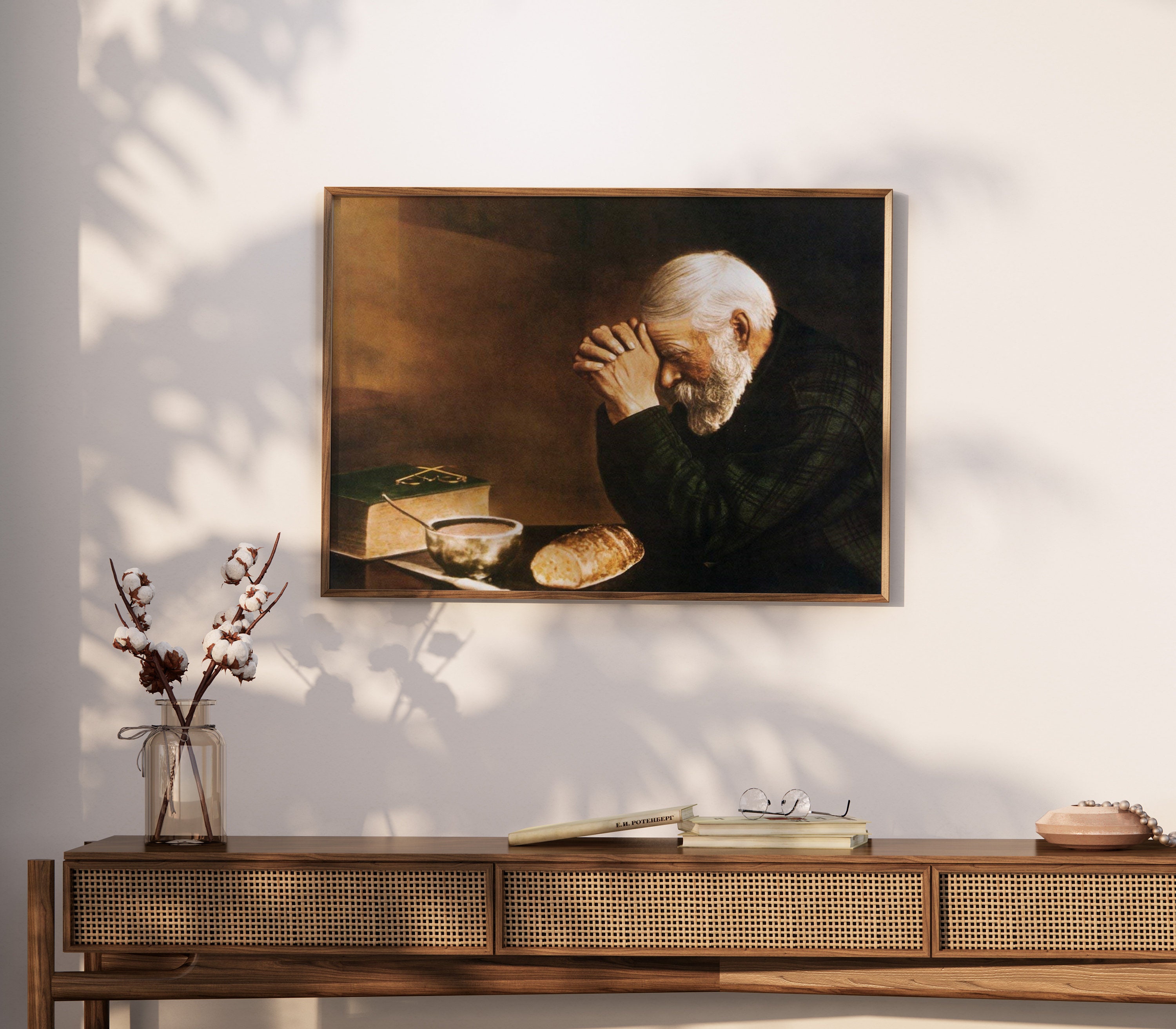 Print With Verse From Bible Man Praying Bread