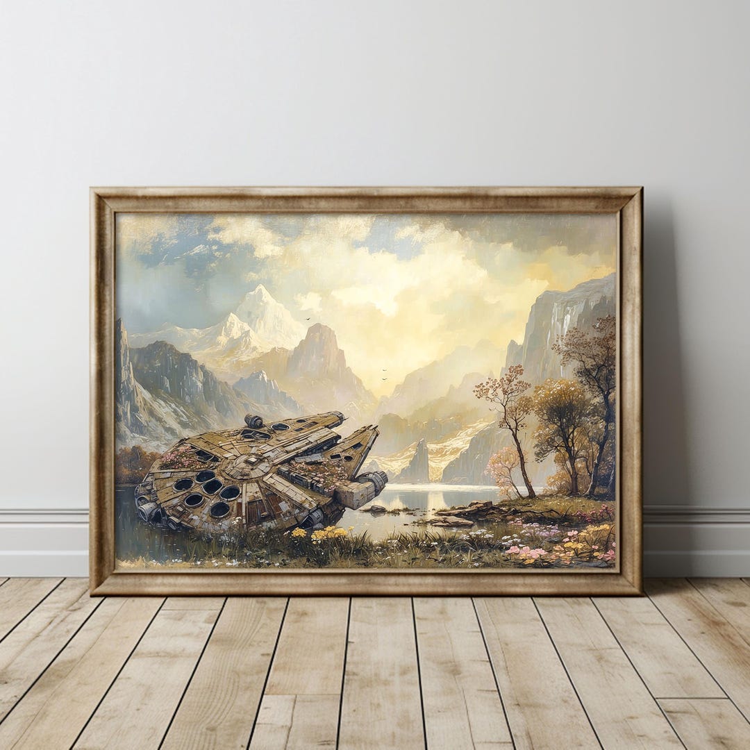 Millennium Falcon in a Swamp Wildflower Landscape Painting, Sci-fi Fan ...