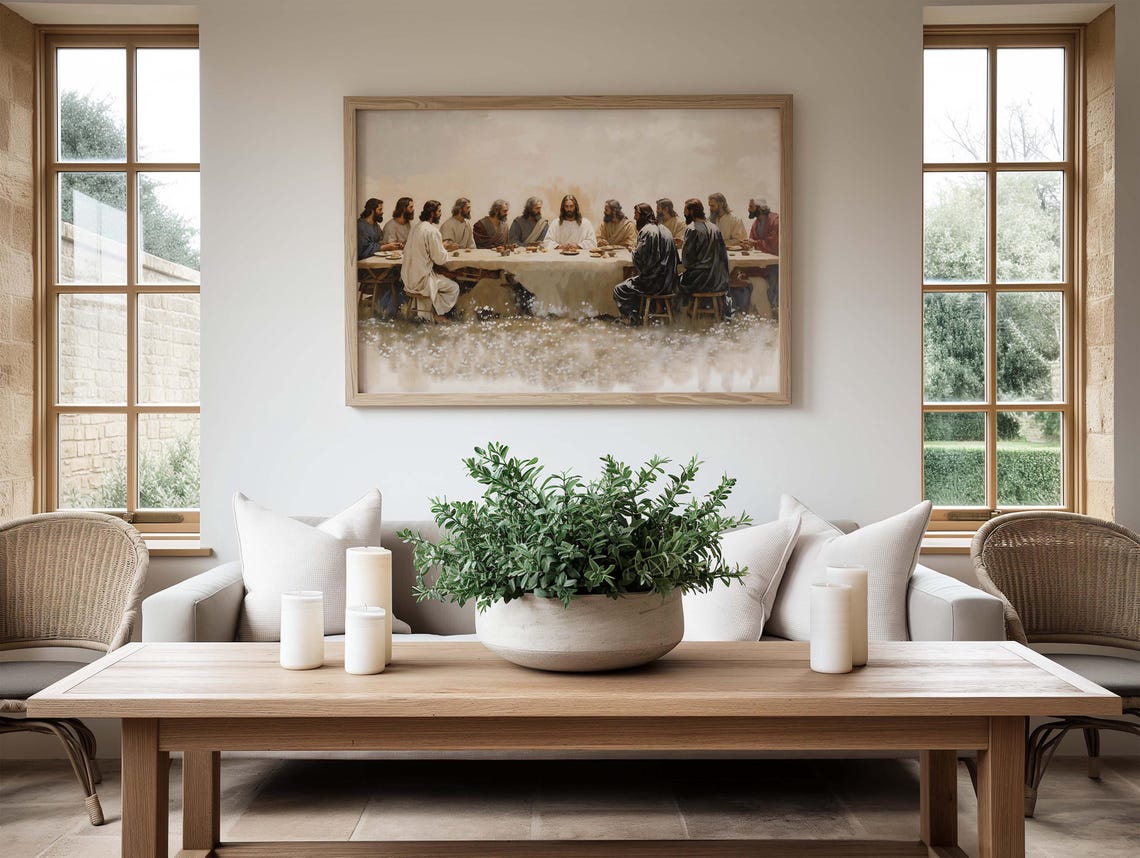 The Last Supper White Floral Style Oil Painting Printed on Premium ...