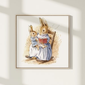 Printable Vintage Beatrix Potter Bunny Wall Art, Rabbit Mom Reading for ...