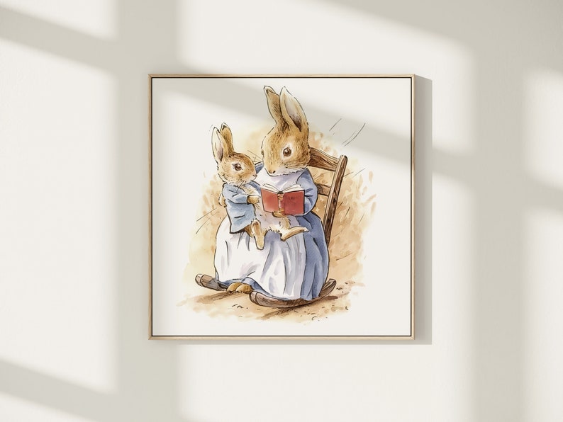 Printable Vintage Beatrix Potter Bunny Wall Art, Rabbit Mom Reading for ...
