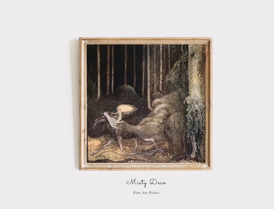 RARE John Bauer Printable Art, Princess Riding a Moose, Folklore Wall ...