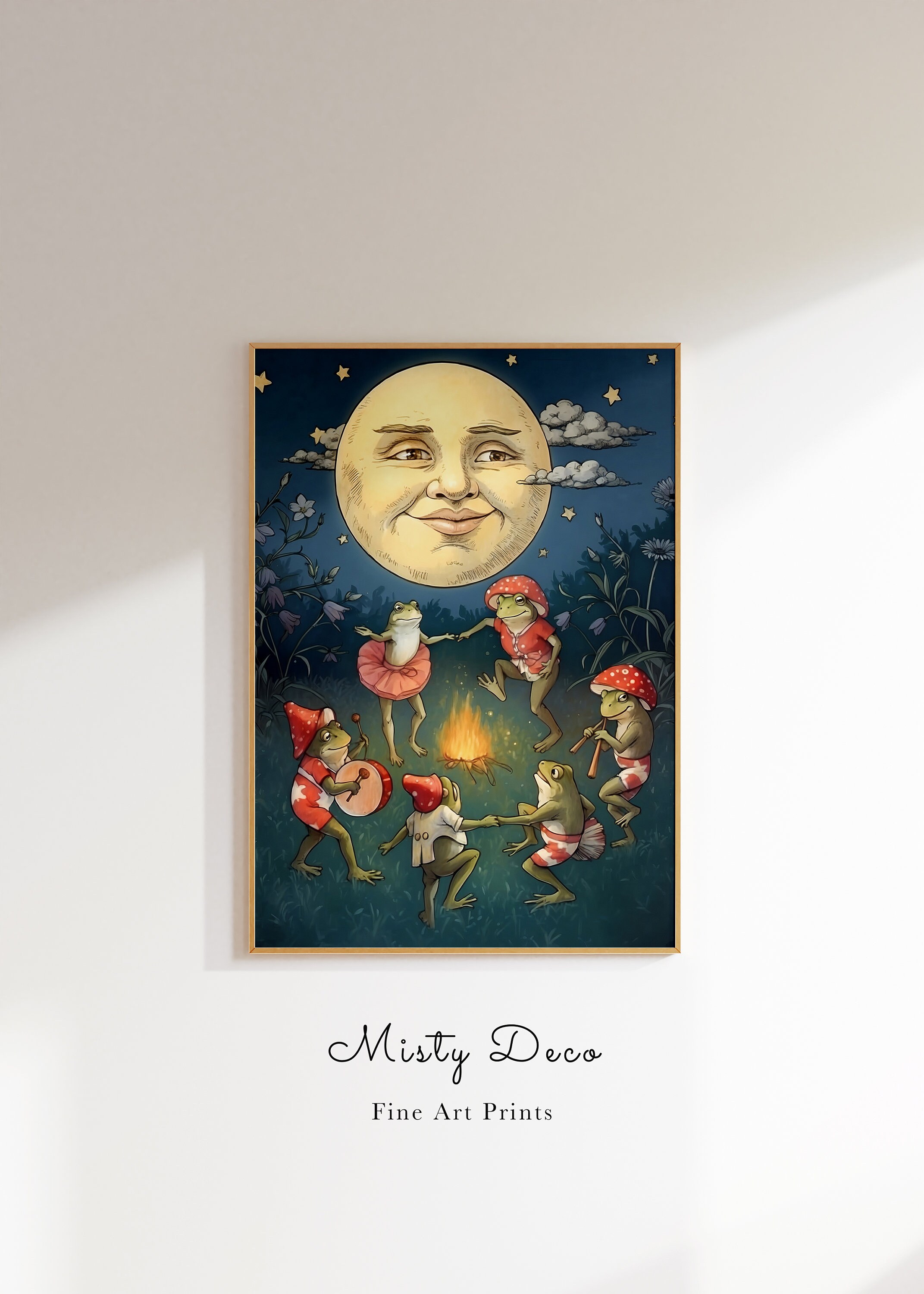 Printable Dancing Frogs Under Full Moon Vintage Illustration for ...
