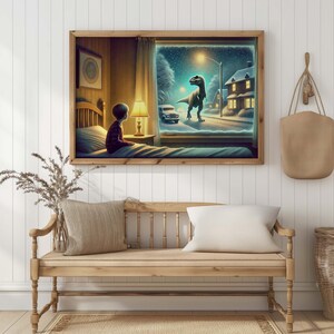 The T-rex Nightmare Poster, T-rex Outside Boys Bedroom Painting, 1980's ...