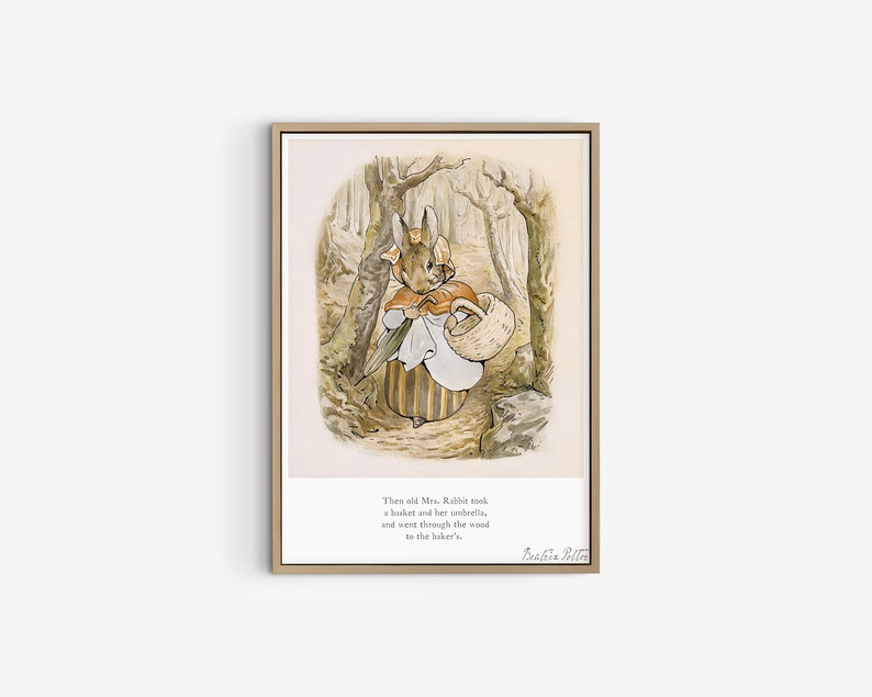 Vintage Beatrix Potter Rabbit Illustration for Nursery, Mrs Rabbit ...