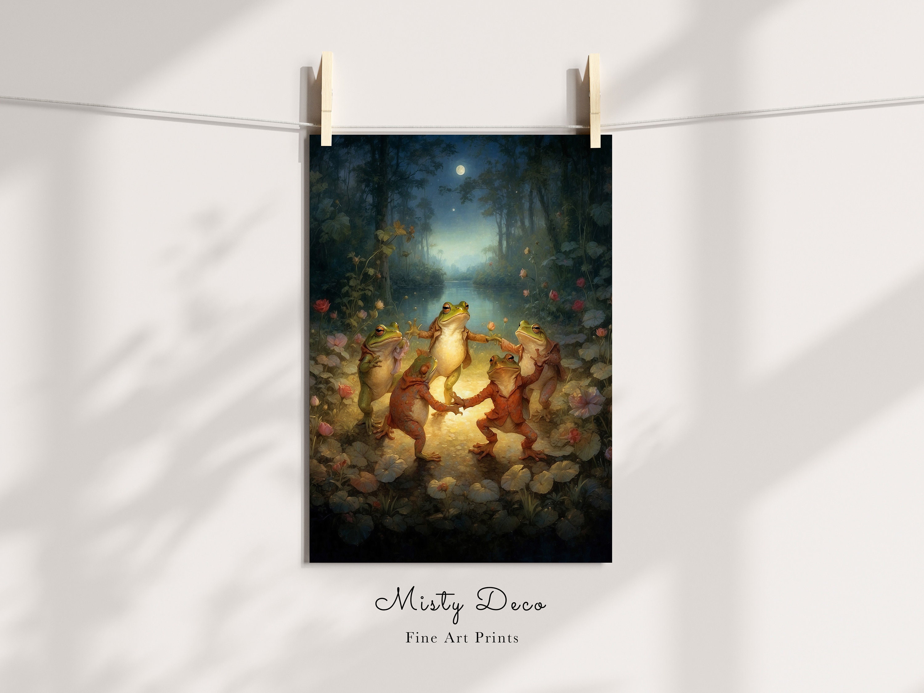 Crazy Dancing Frogs Under Full Moon Illustration, Fairy Tale Nursery ...