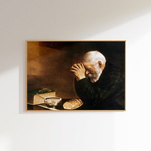 Man Praying Over Bread Print Wall Art, Old Man Praying, Grace by Eric ...