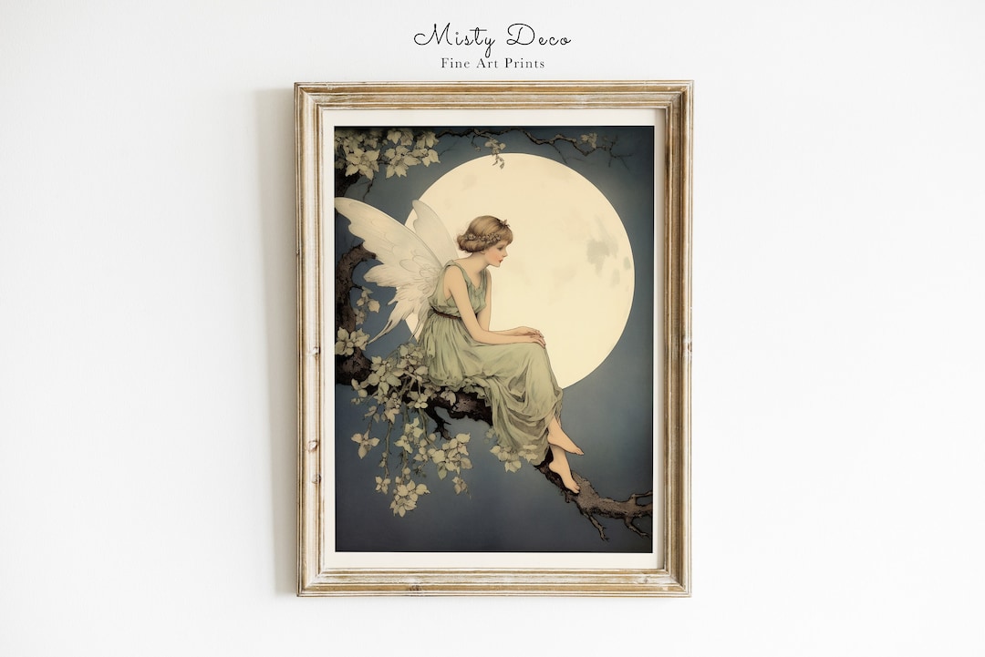 Beautiful Fairy and Full Moon Illustration for Nursery or Children's ...