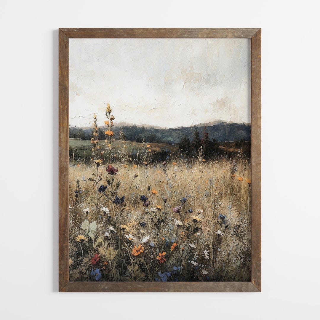 Printable Wildflower Field Print, Floral Meadow Oil Painting, Neutral ...